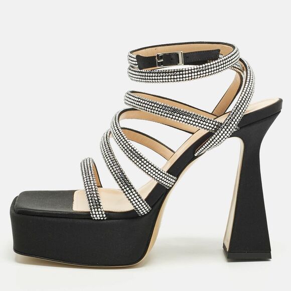 MACH & MACH | Shoes | Mach Mach Black Satin Sydney Crystal Embellished ...